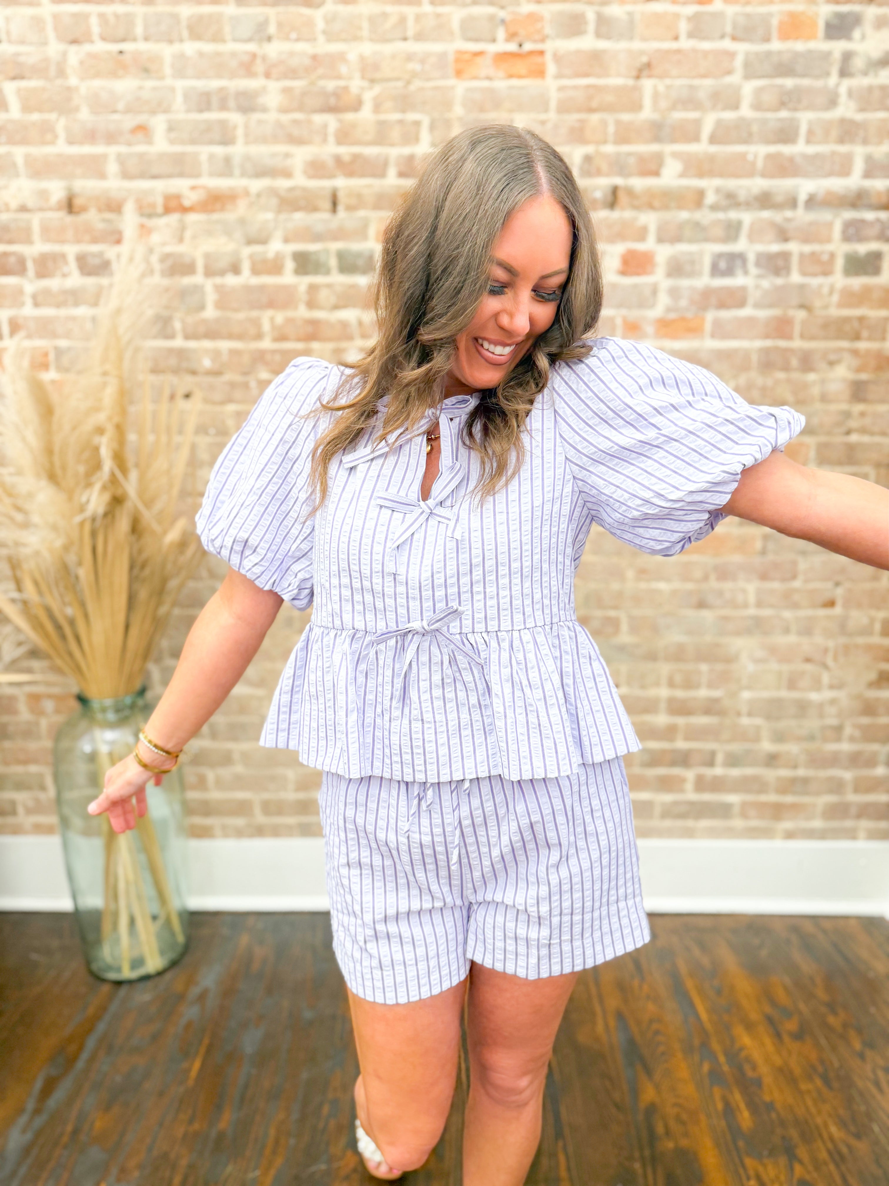 Kimberly Bow Detail Short Set-Lavender – June August Boutique